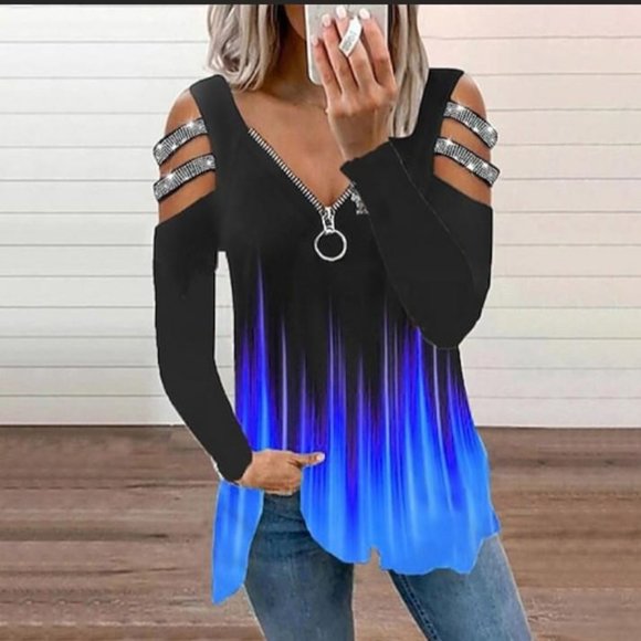 Tops | New Bling Cutout Long Sleeve Flowing Tunic Shirt L Xl | Poshmark